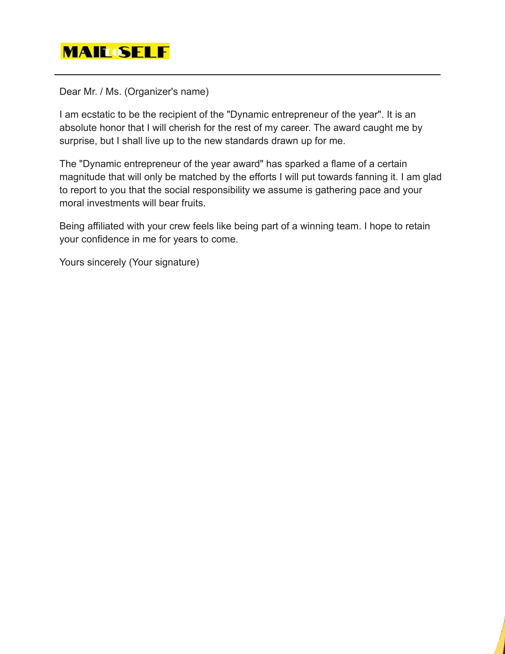 Thank You Letter For Receiving an Award: How To, Templates & Examples ...