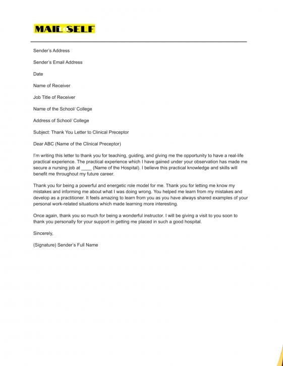 Nurse Preceptor Thank You Letter