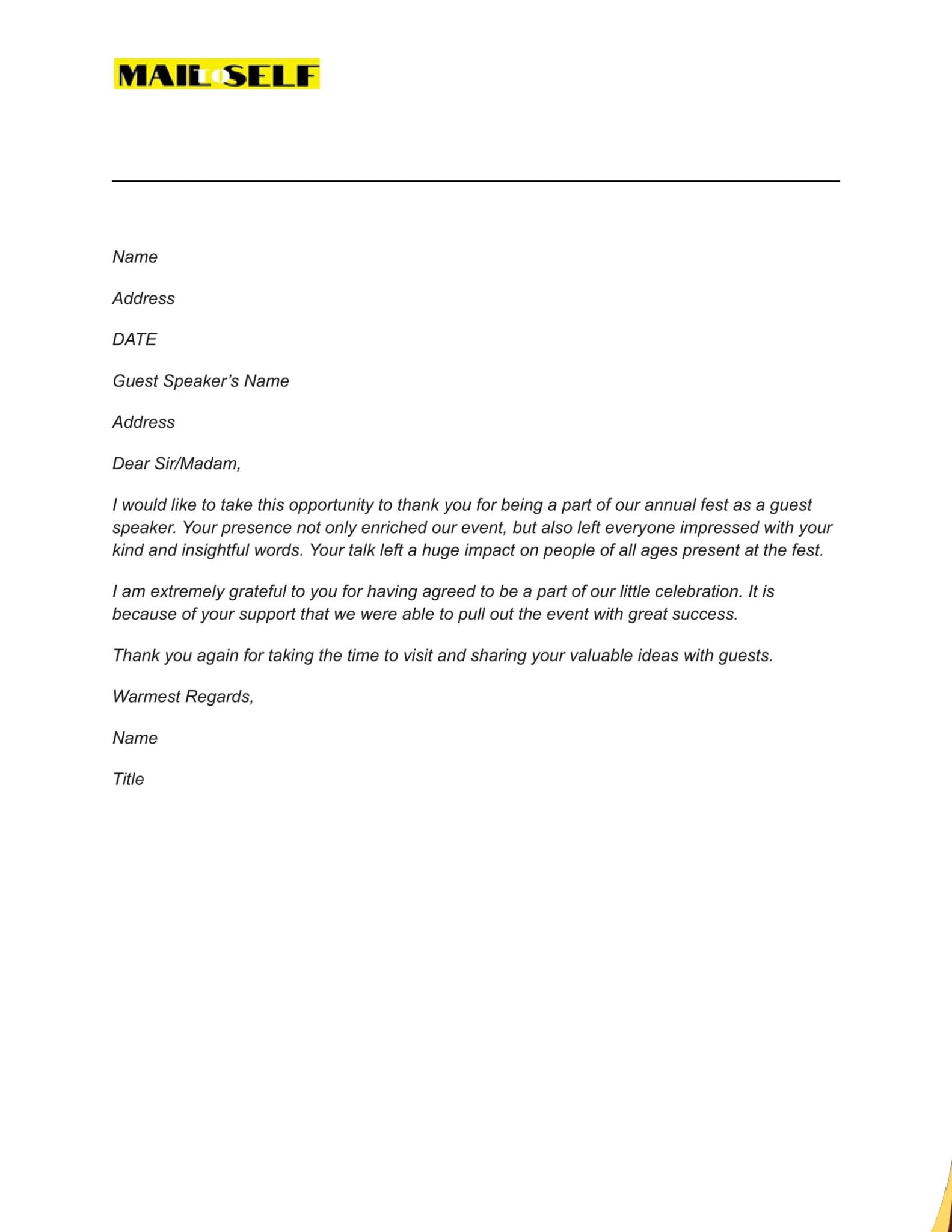 Thank You Letter To Guest Speaker How To Templates Examples Mail 