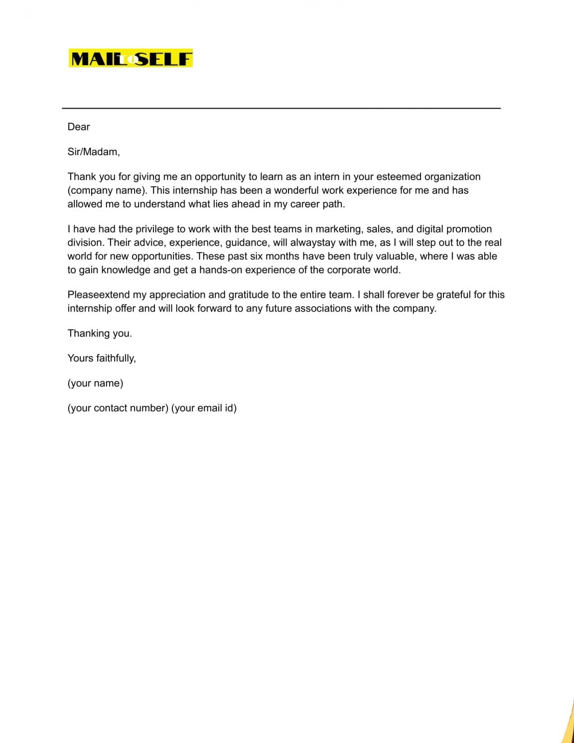 Thank You Letter for Internship Offer | Mail To Self