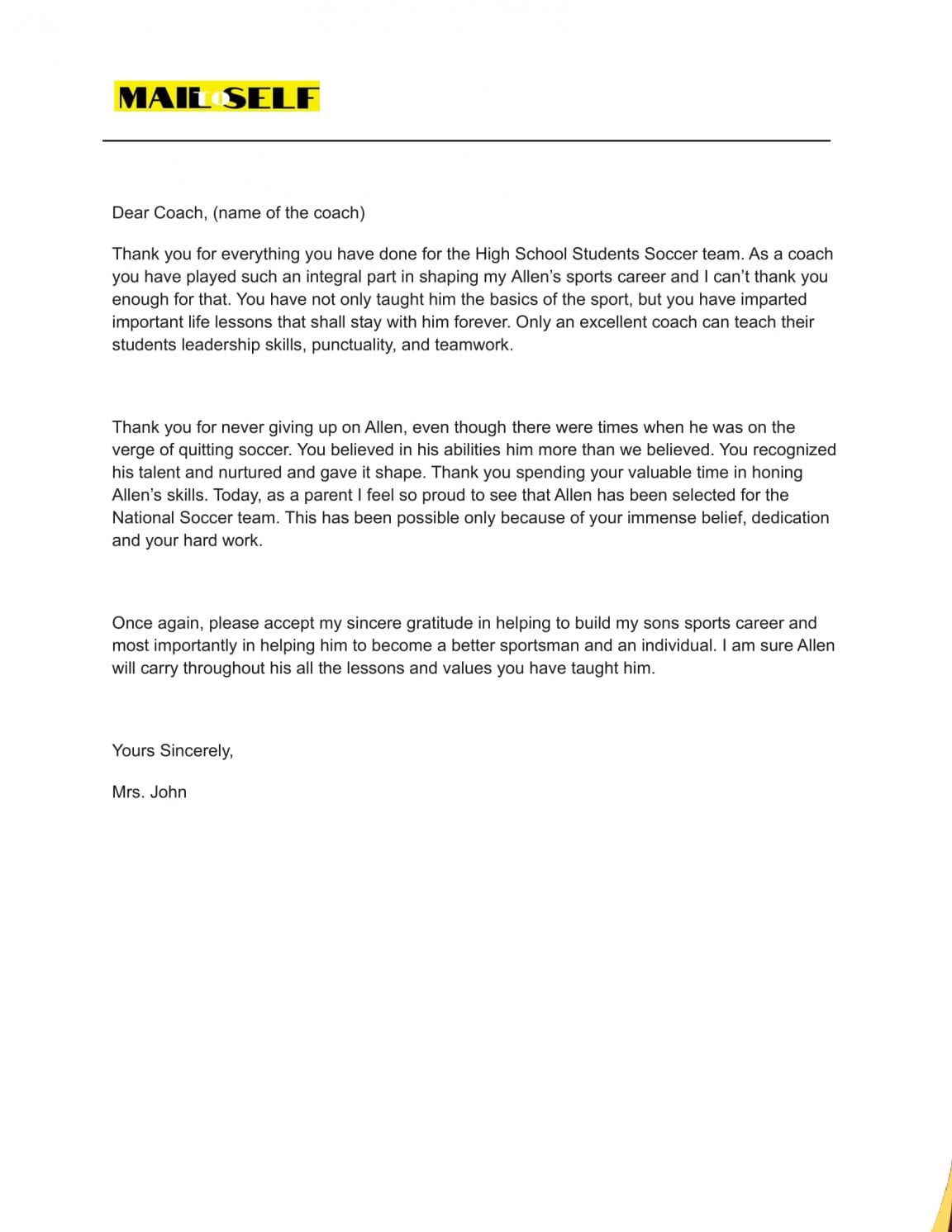 Thank You Letter to Coach from Parents: How To, Templates & Examples ...