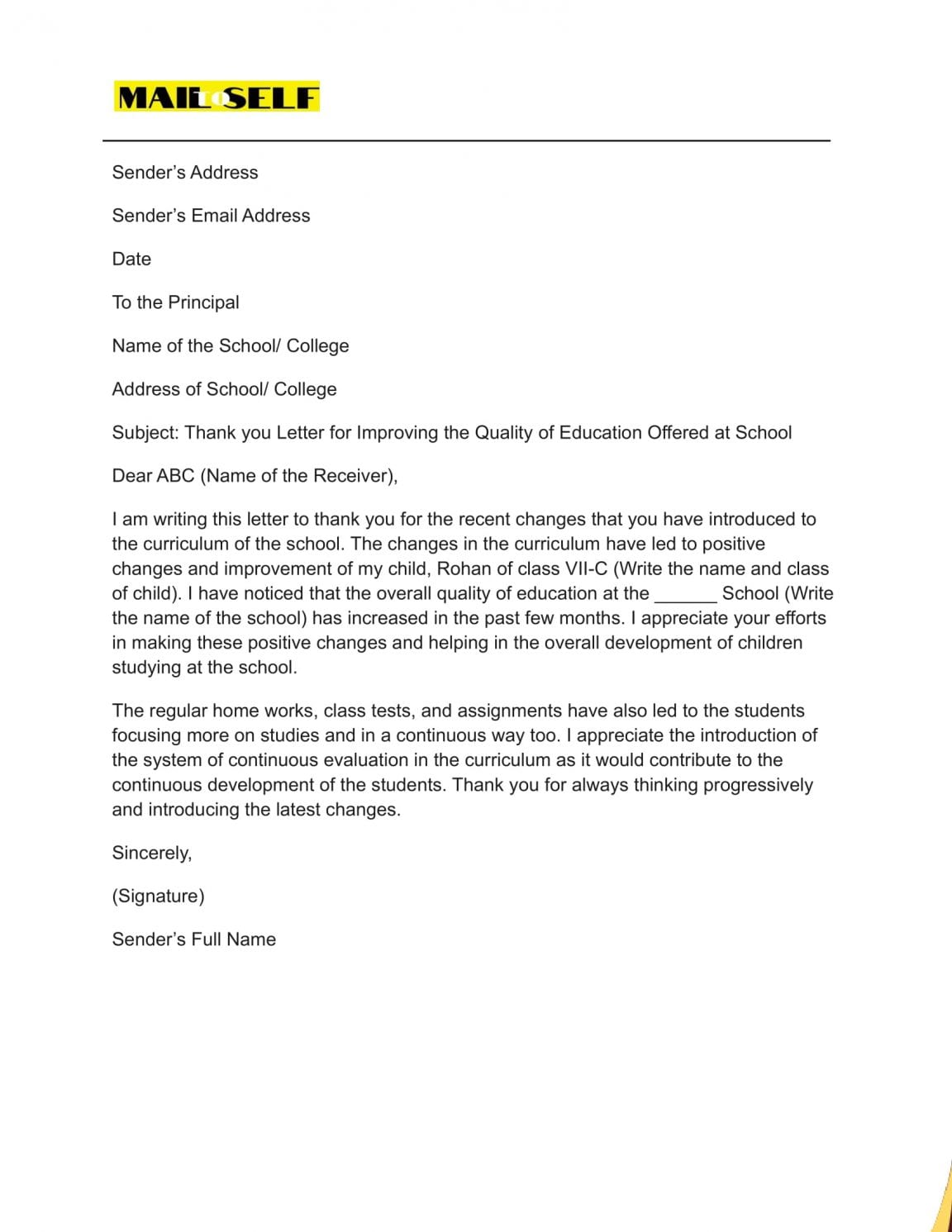 Thank You Letter to Your School Principal as a Parent: How to ...