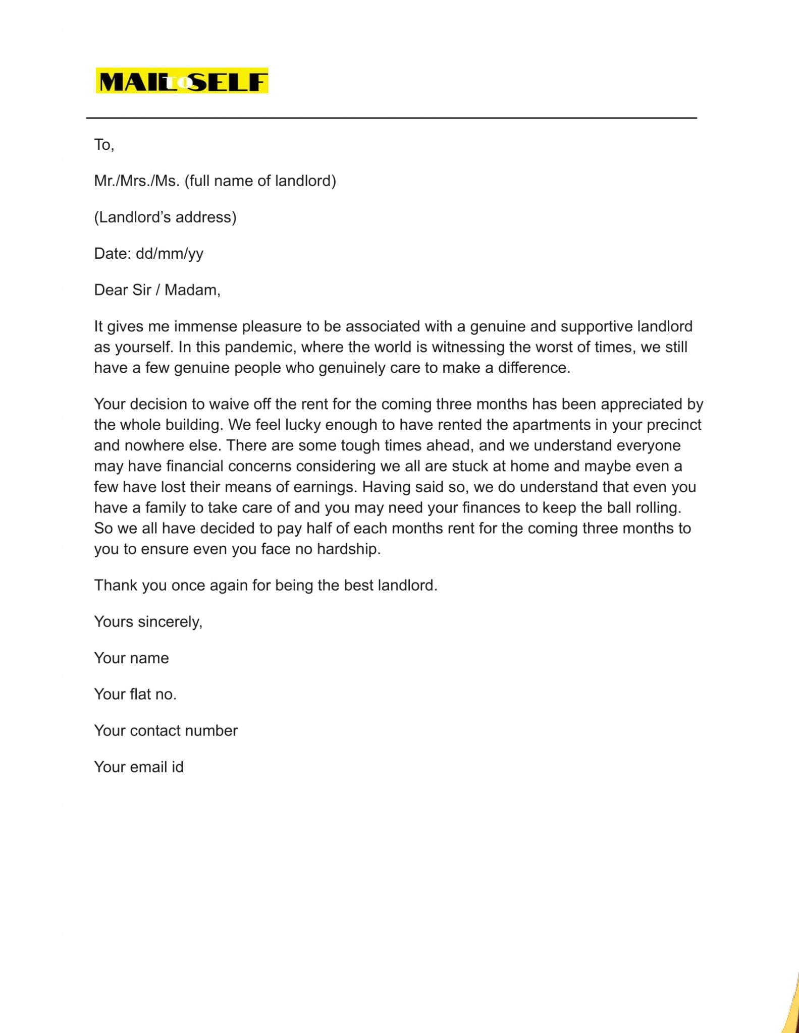 Thank You Letter To Landlord How To Templates Examples Mail To Self