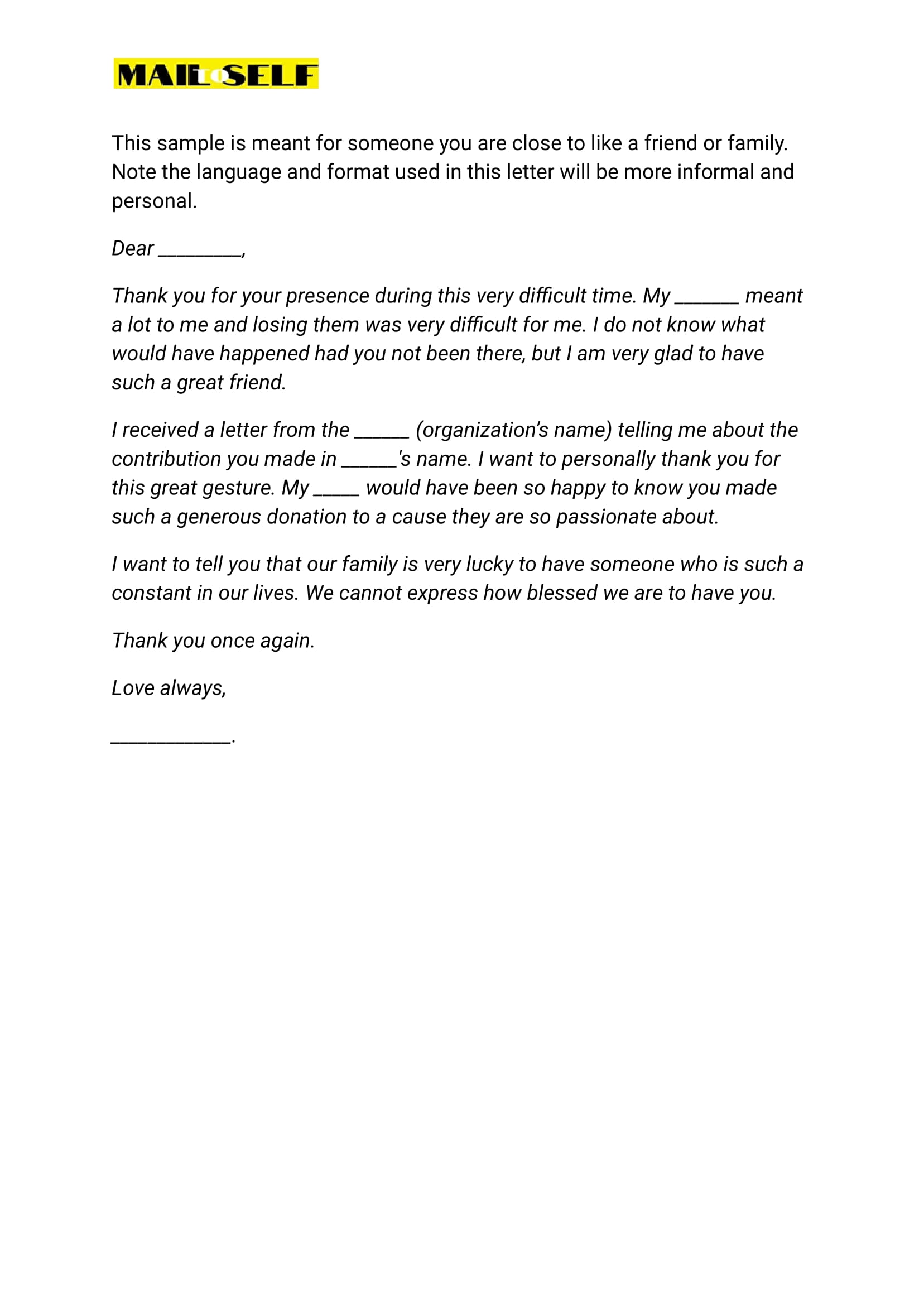Thank You Letter For Donation In Memory Of The Deceased How To 