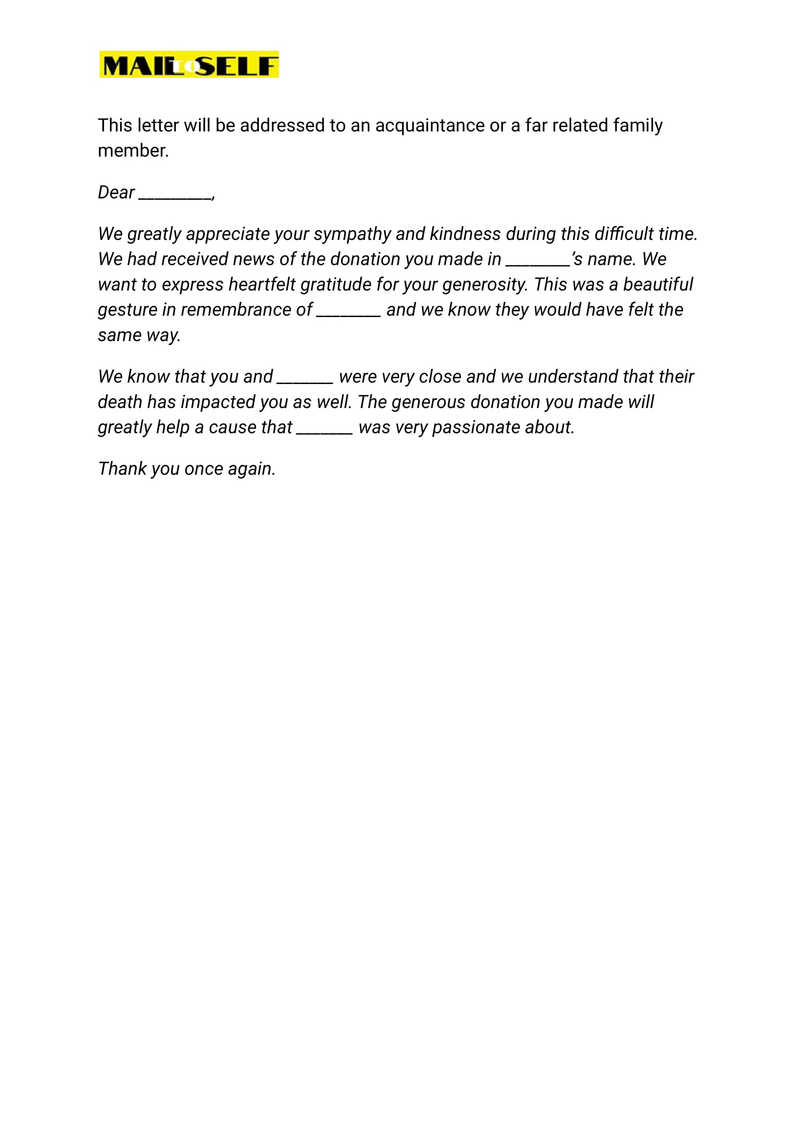 Thank You Letter For Donation In Memory Of Free Letter Templates 