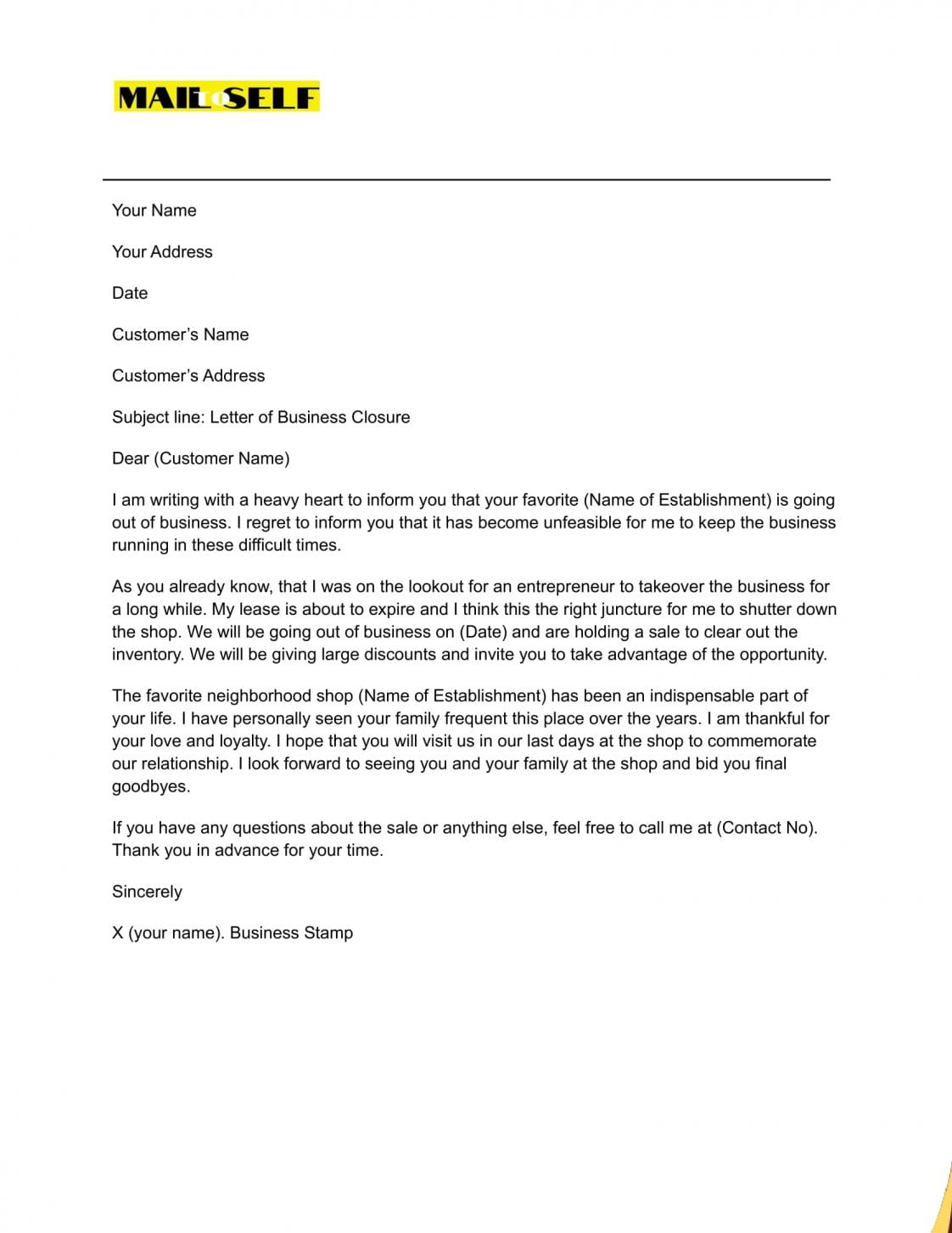 Best Business Closure Sample Letters for Grocery Stores | Mail To Self