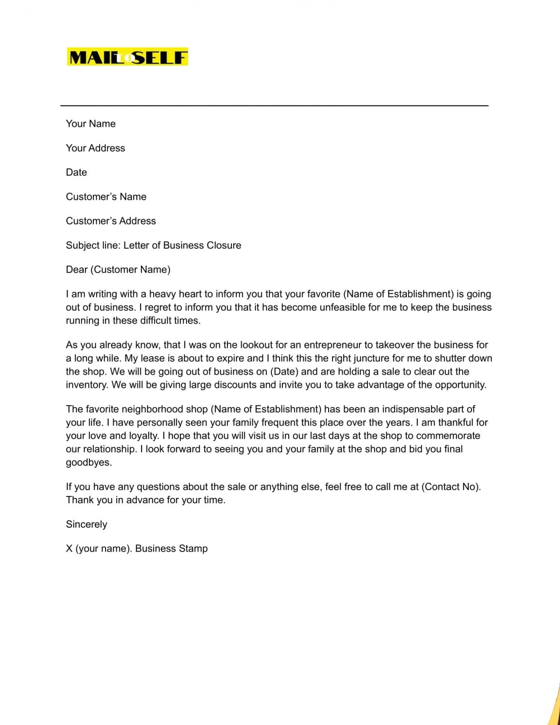 Best Business Closure Sample Letters for Grocery Stores | Mail To Self