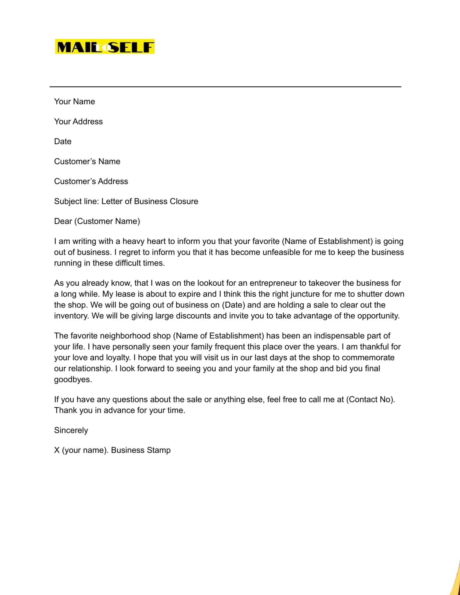 Best Business Closure Sample Letters for Grocery Stores | Mail To Self