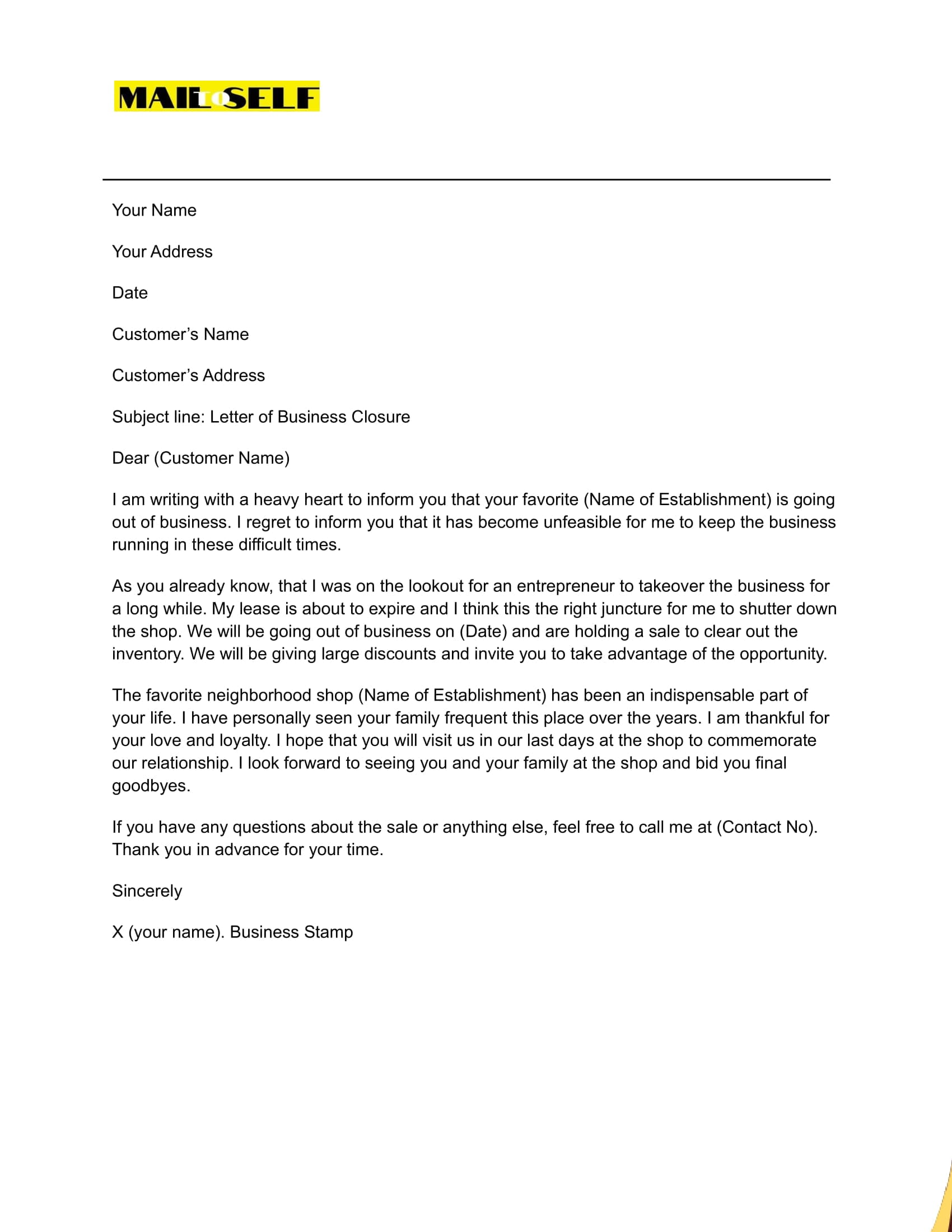 Best Business Closure Sample Letters for Grocery Stores | Mail To Self