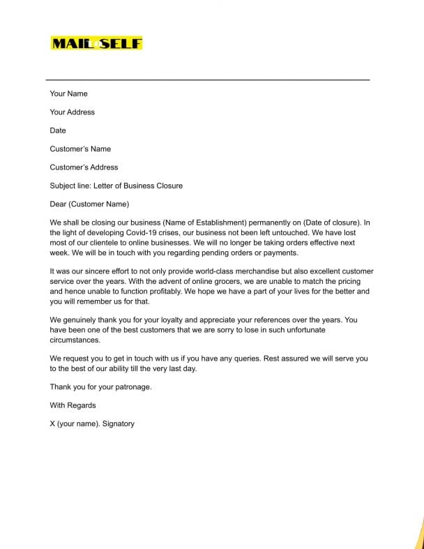 Best Business Closure Sample Letters for Grocery Stores | Mail To Self